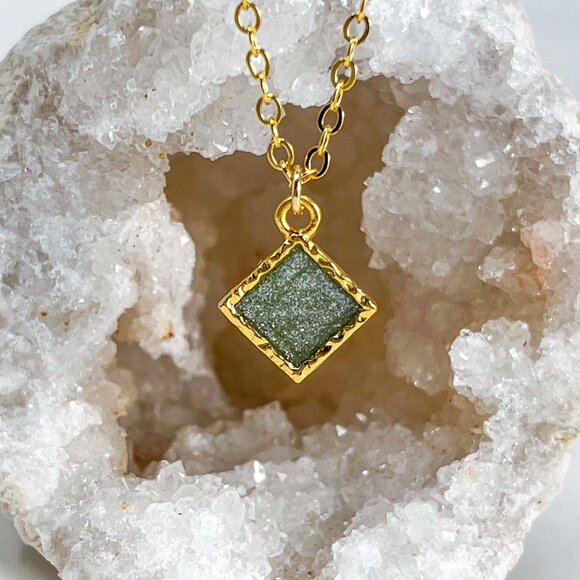 Love Jesse | Jewelry | 32 4k Gold Olive Green Glitter Resin Diamond Handmade Pendant Necklace ...